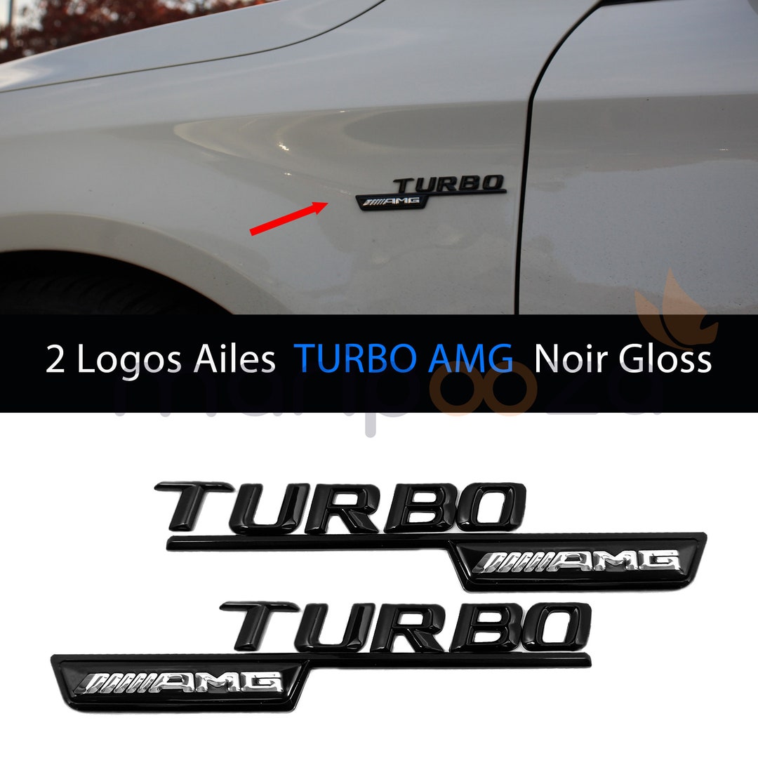 2 AMG Turbo Logo Emblems 145mm Mercedes Class A C GLE GLC A45 C63 Black ...