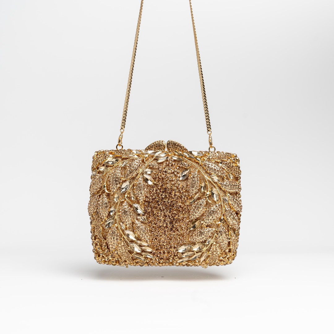 Gold Wedding Bag Handmade Rhinestone Party Bag Wedding and Engagement ...