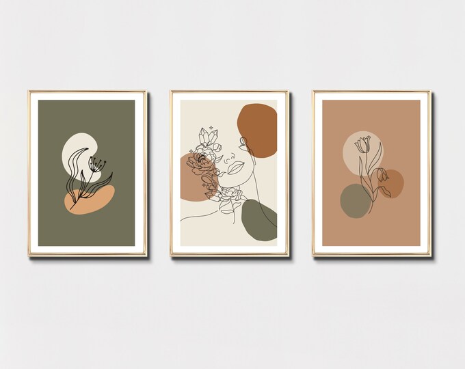 Wall Art Set Of 3 Abstract Boho Art Set Of 3 Prints Boho Etsy