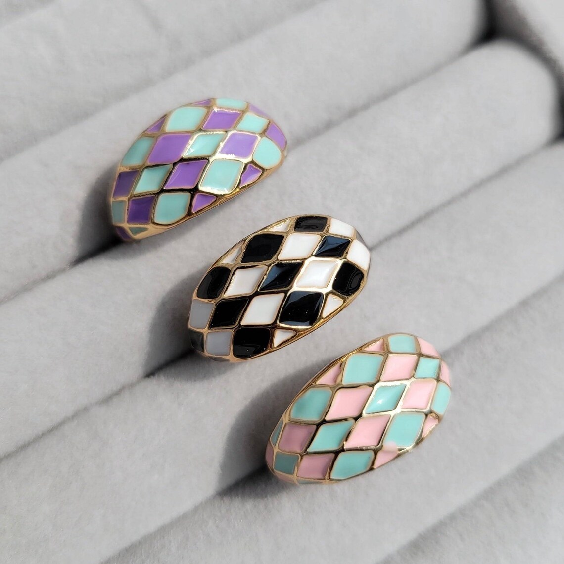 Checkered Dome Rings - Etsy