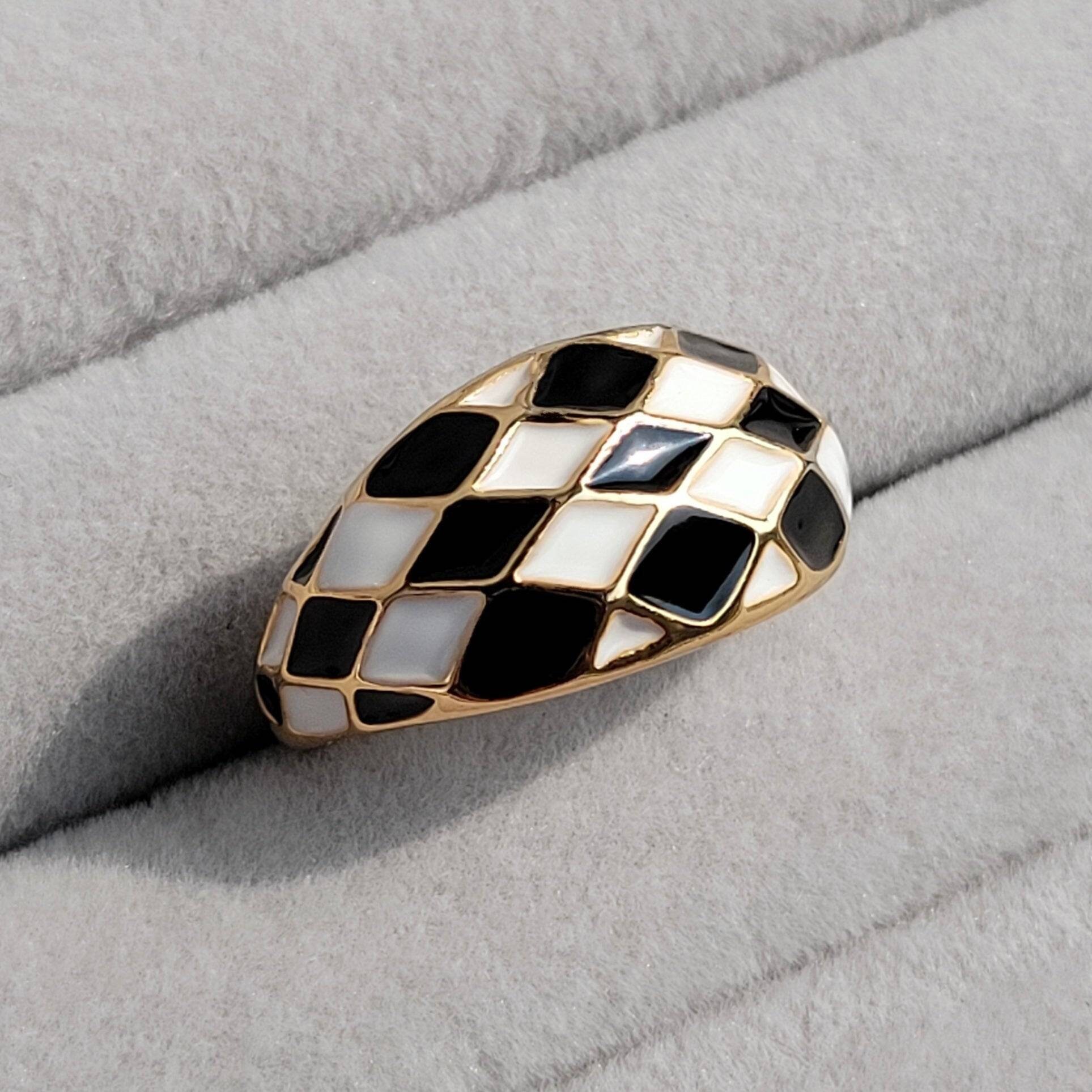 Checkered Dome Rings - Etsy