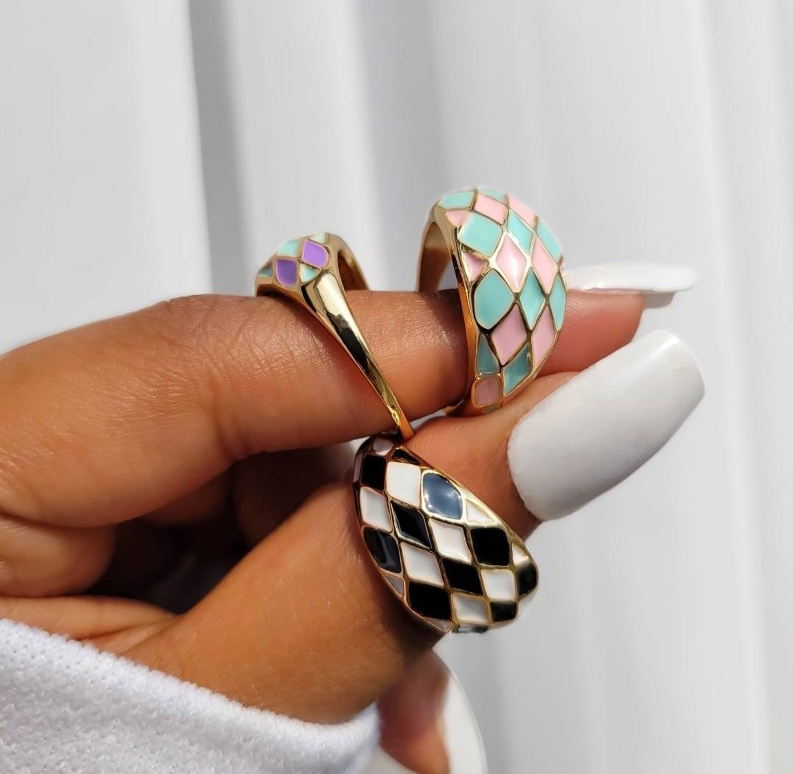 Checkered Dome Rings - Etsy