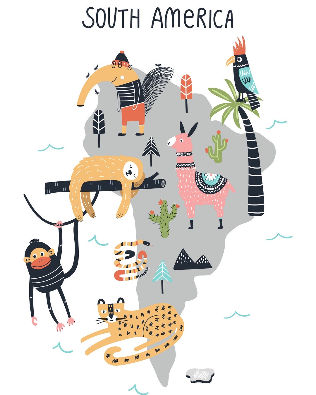 Printable Colorful Map of South America With Landmarks and - Etsy