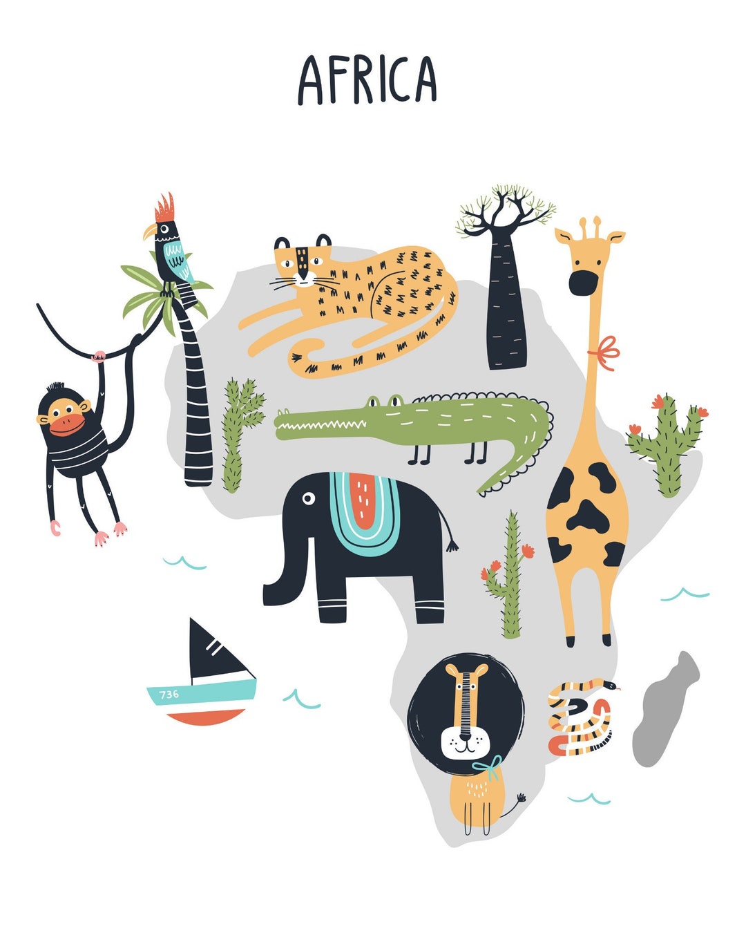 Printable Multi Color Map of Africa for Kids or Nursery Shows - Etsy UK