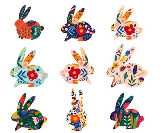 Bunny Folk Art | Etsy