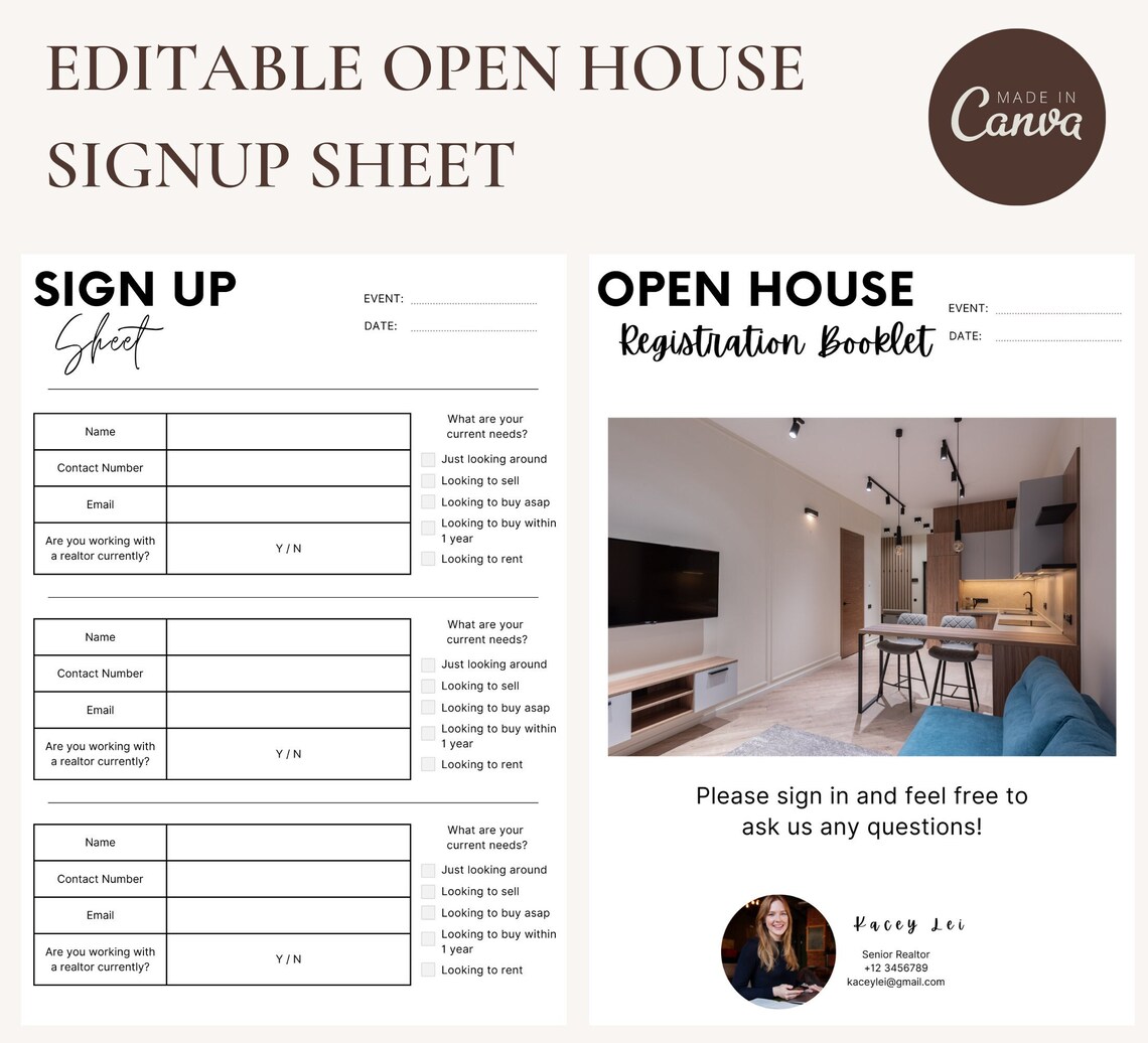 Real Estate Open House Sign up Sheet Canva Template Editable Template ...