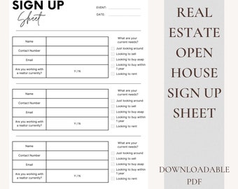 Real Estate Open House Sign up Sheet - Etsy