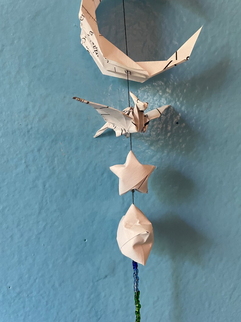 Origami Hanging Mobile With Blue Tassel - Etsy