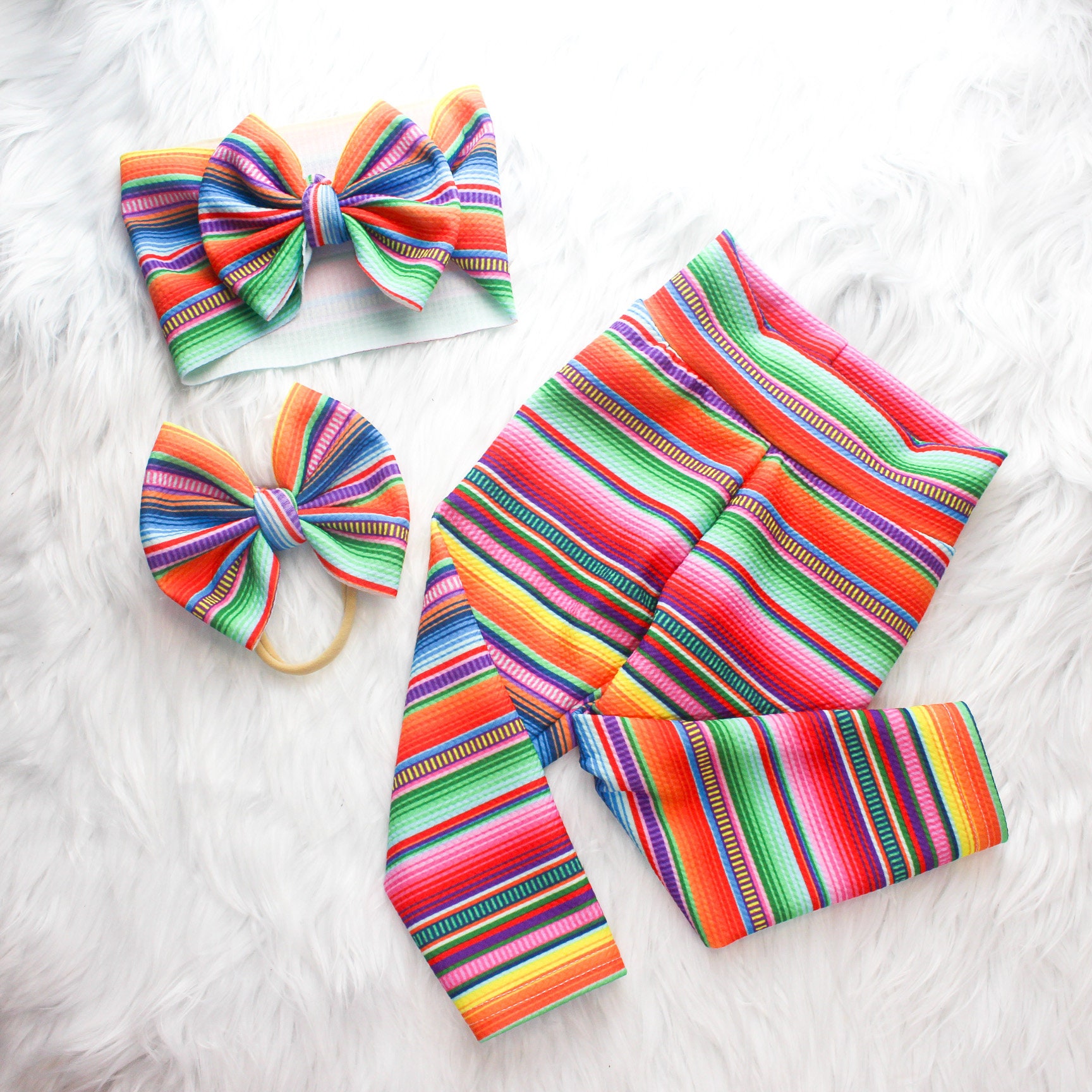 Serape Pants and Bows Rainbow Leggings and Head Wrap Mexican - Etsy