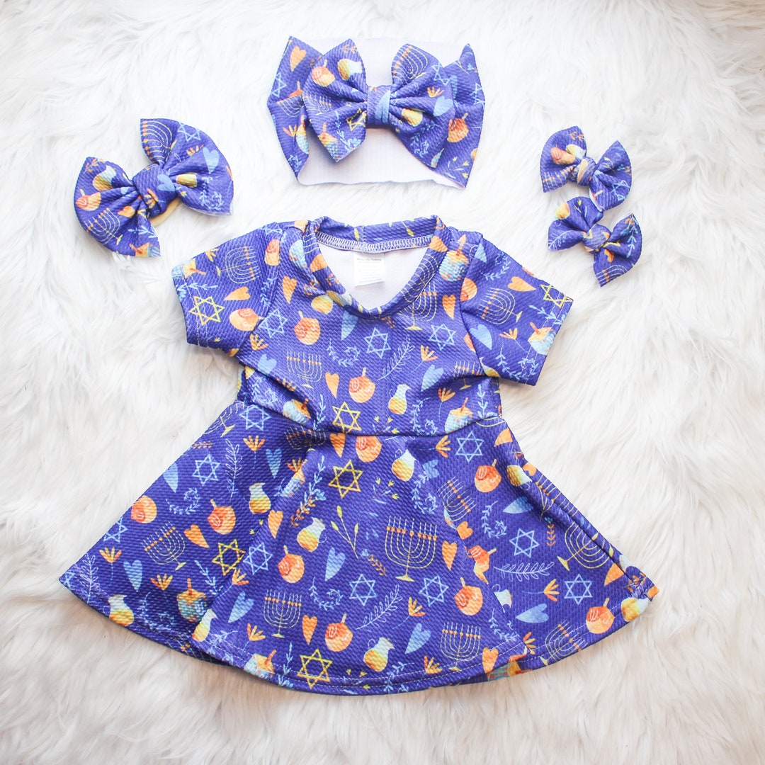Hanukkah Baby Dress, My First Chanukah Twirl Dress Hanukkah Bow With ...