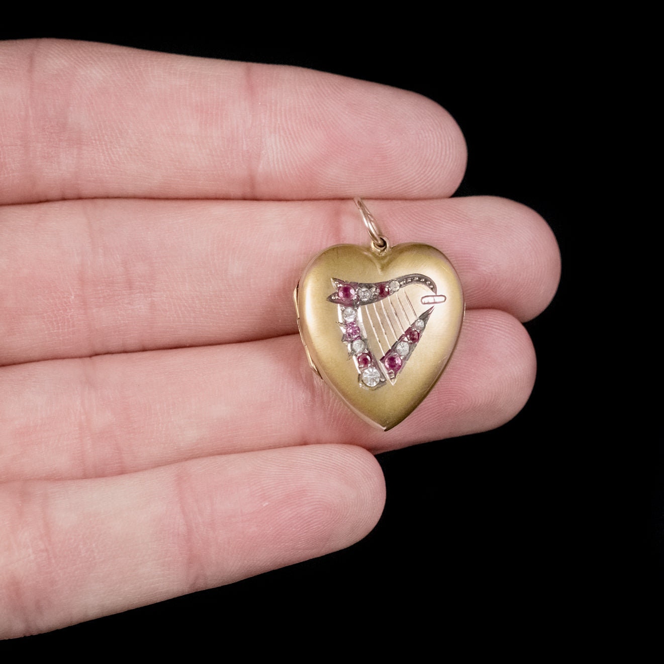 Antique Victorian Paste Lyre Heart Locket 9ct Gold Back and Front Circa ...