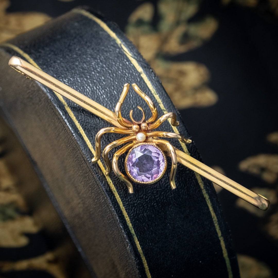 Antique Victorian Amethyst Spider Bar Brooches 9ct Gold Circa 1900 - Etsy