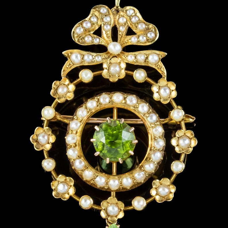 Antique Edwardian Peridot Pearl Pendant Brooch 15ct Gold - Etsy