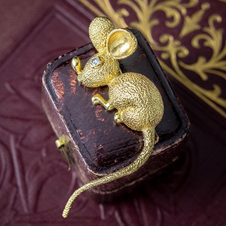 Vintage Mouse Brooch 18ct Gold Diamond Eye - Etsy