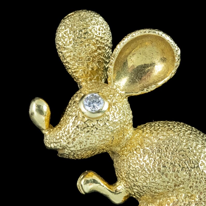 Vintage Mouse Brooch 18ct Gold Diamond Eye - Etsy