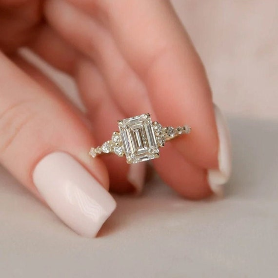 2 23 Ct Emerald Cut Moissanite Engagement Ring Marquise And Etsy