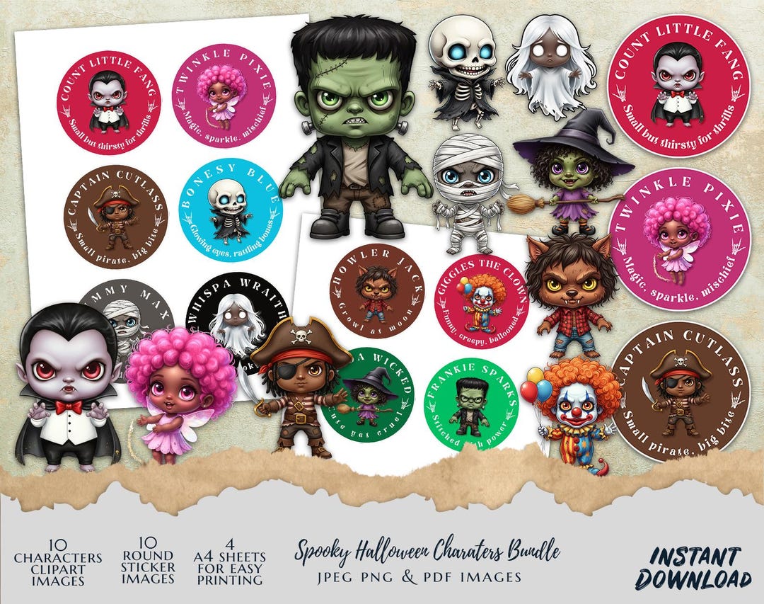 Spooky Halloween Characters Bundle – Digital Download Clipart ...