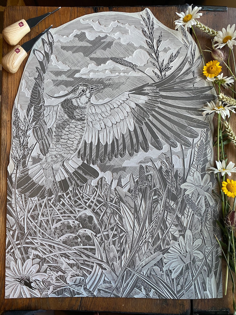 Lapwing Bird Print , Large Linoprint ( Unframed, Lino Print ) - Etsy UK