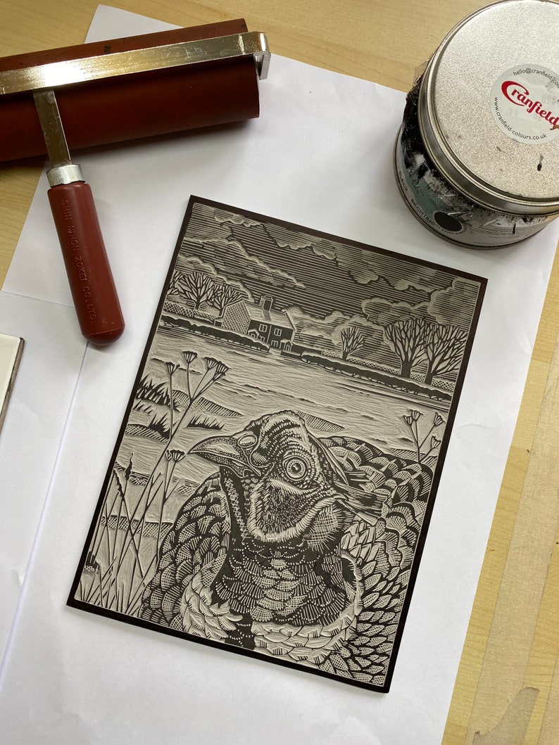 Pheasant in the Winter Snow , Lino Print ( Linoprint ) - Etsy UK