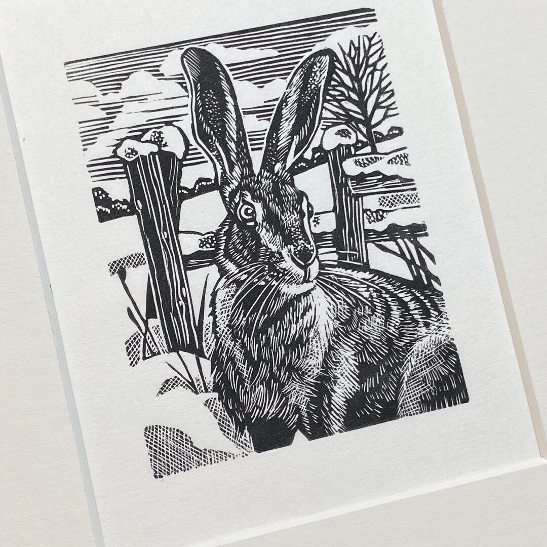 Hare in the Snow Wood Engraving Print - Etsy