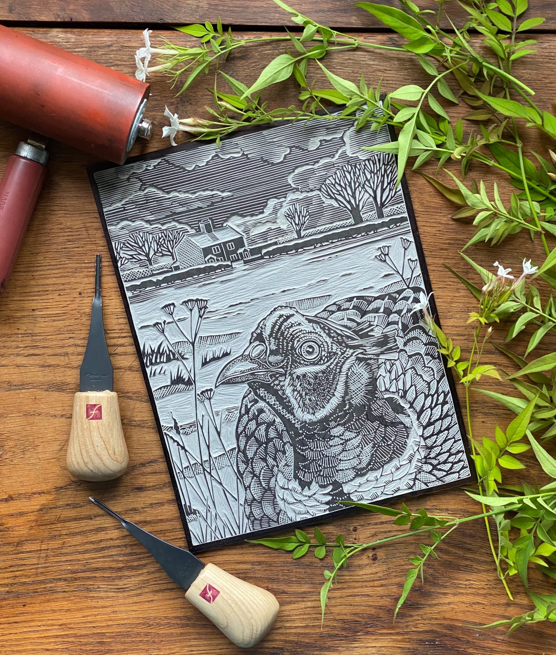 Pheasant in the Winter Snow , Lino Print ( Linoprint ) - Etsy UK