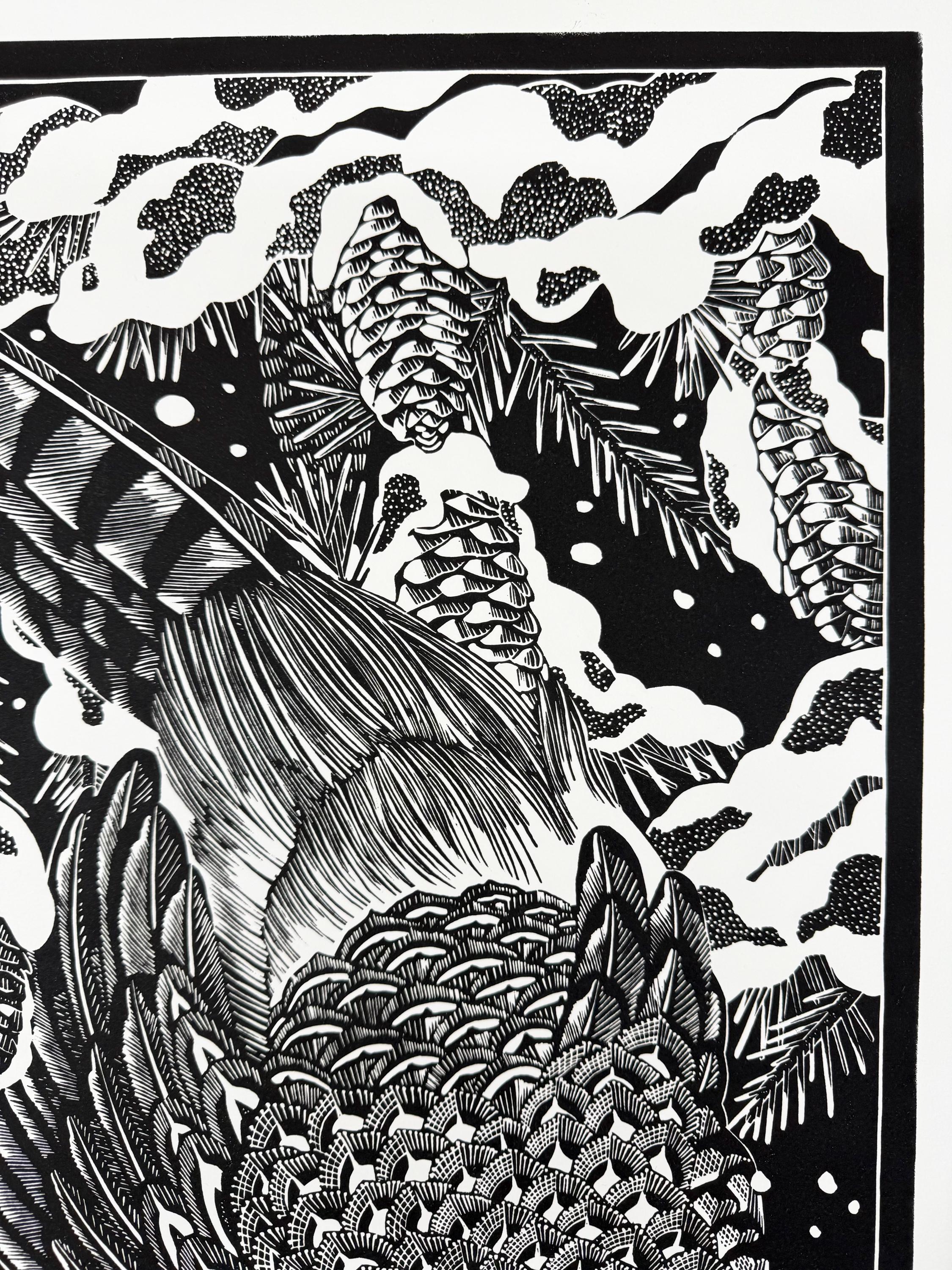 Pheasant in the Snow Lino Print - Etsy