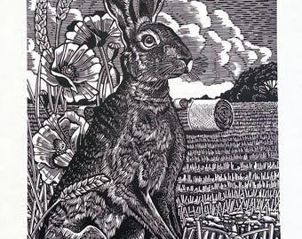 Meadow Hare. Original Lino Print. - Etsy UK