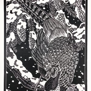 Pheasant in the Snow Lino Print - Etsy