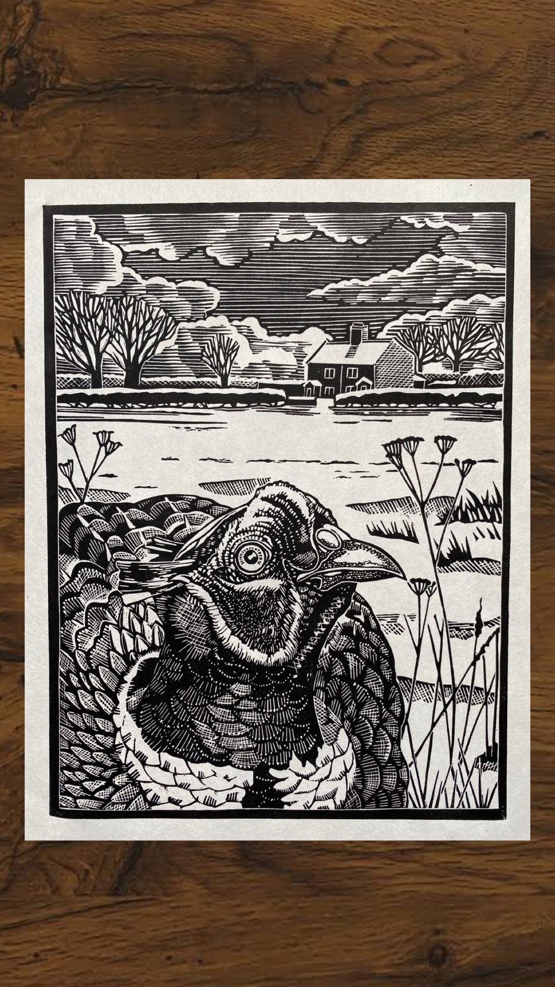 Pheasant in the Winter Snow , Lino Print Linoprint - Etsy UK