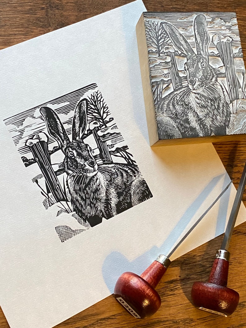 Hare in the Snow Wood Engraving Print - Etsy