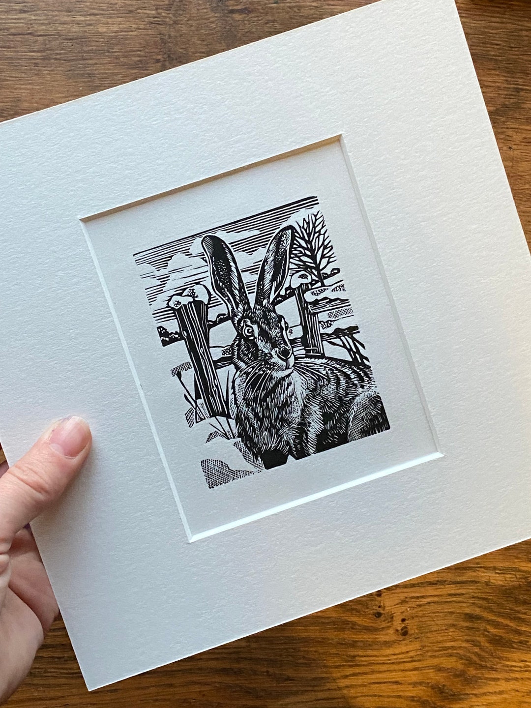 Hare in the Snow Wood Engraving Print - Etsy
