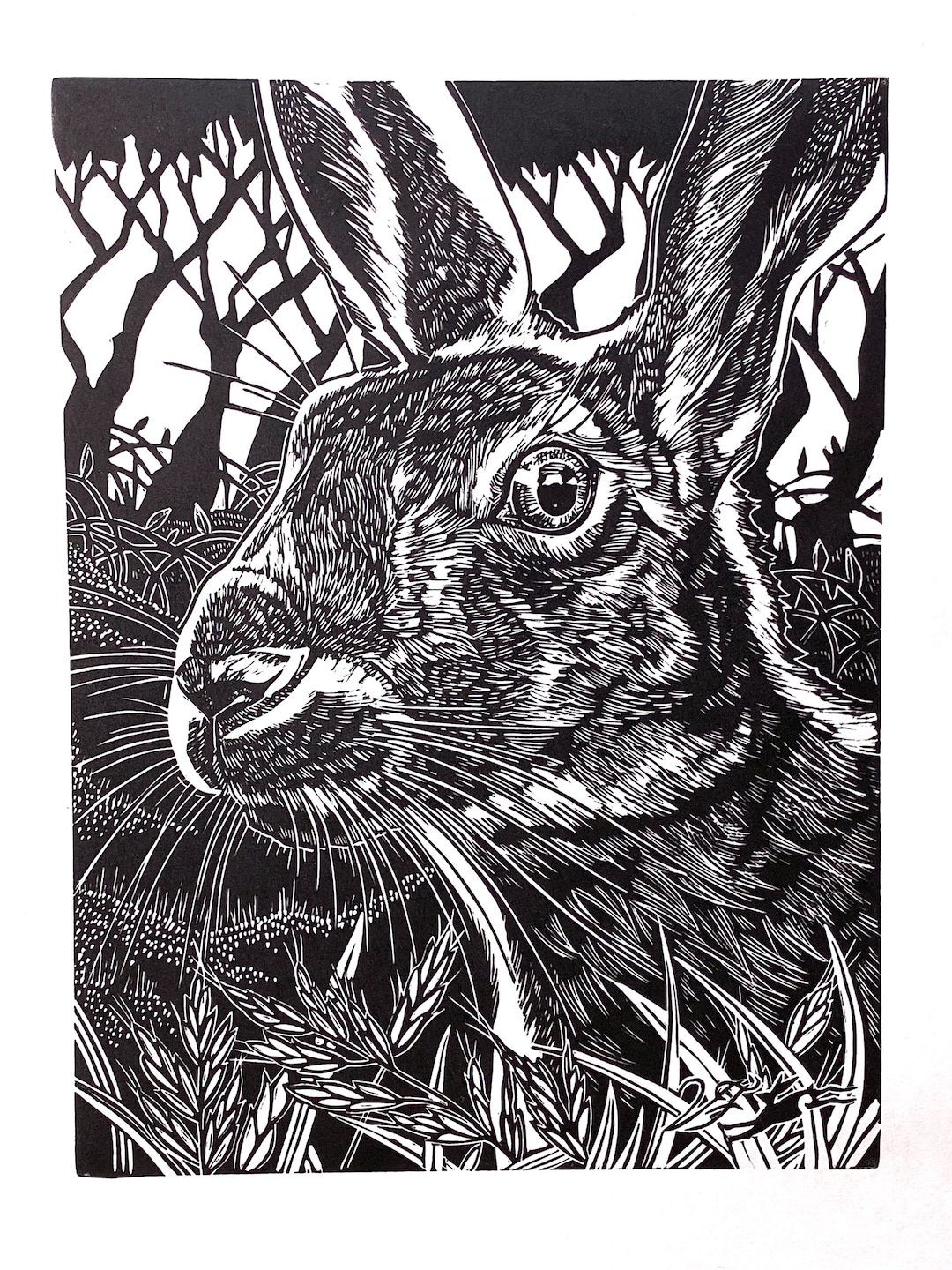 Hare Print , Linoprint , Limited Edition - Etsy