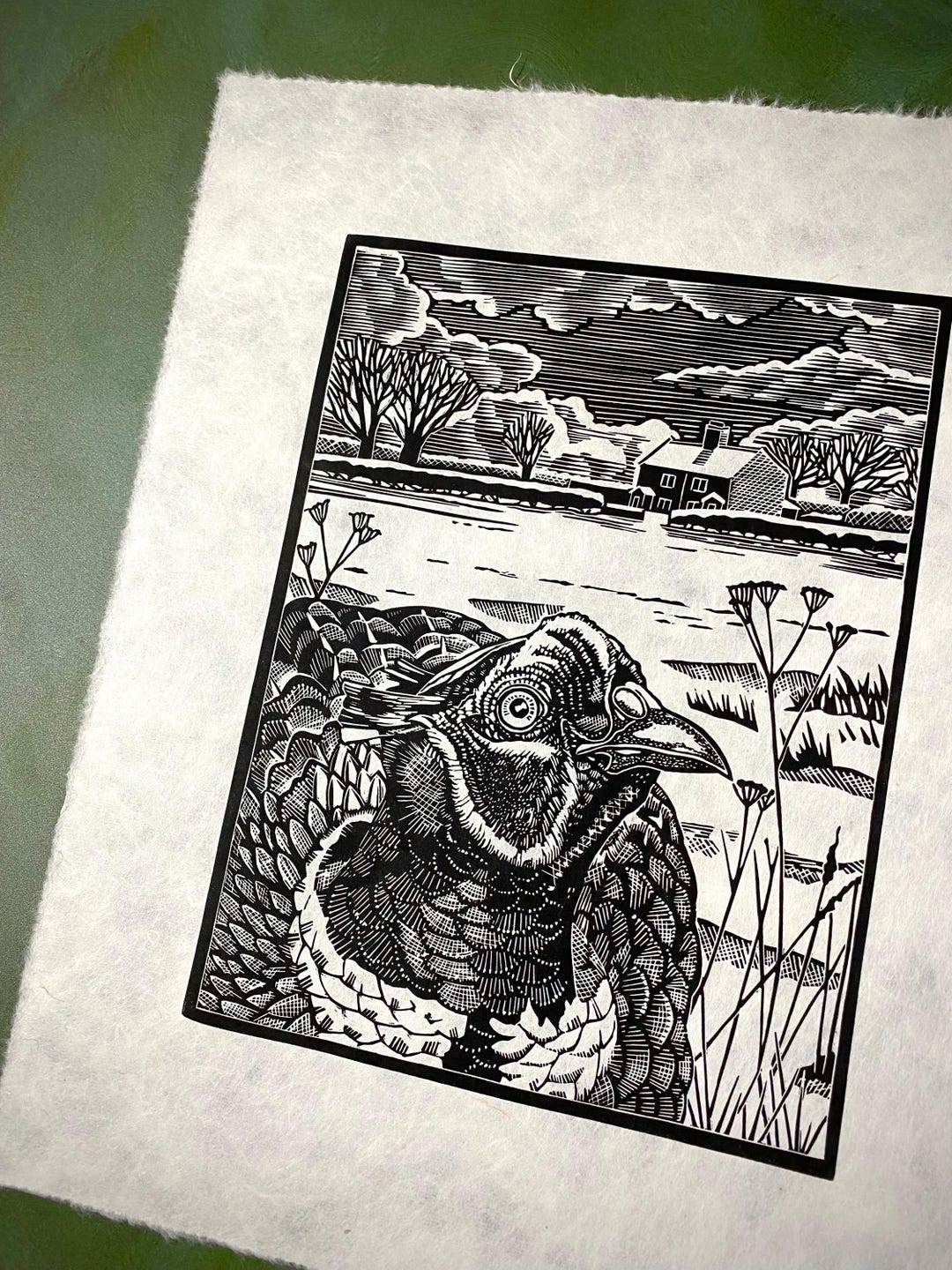 Pheasant in the Winter Snow , Lino Print ( Linoprint ) - Etsy UK