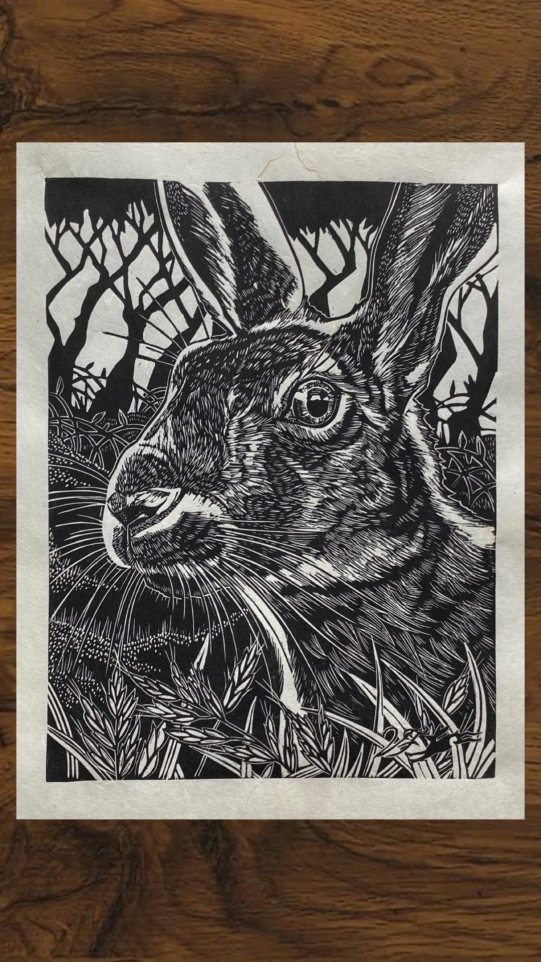 Hare Print Linoprint Limited Edition - Etsy