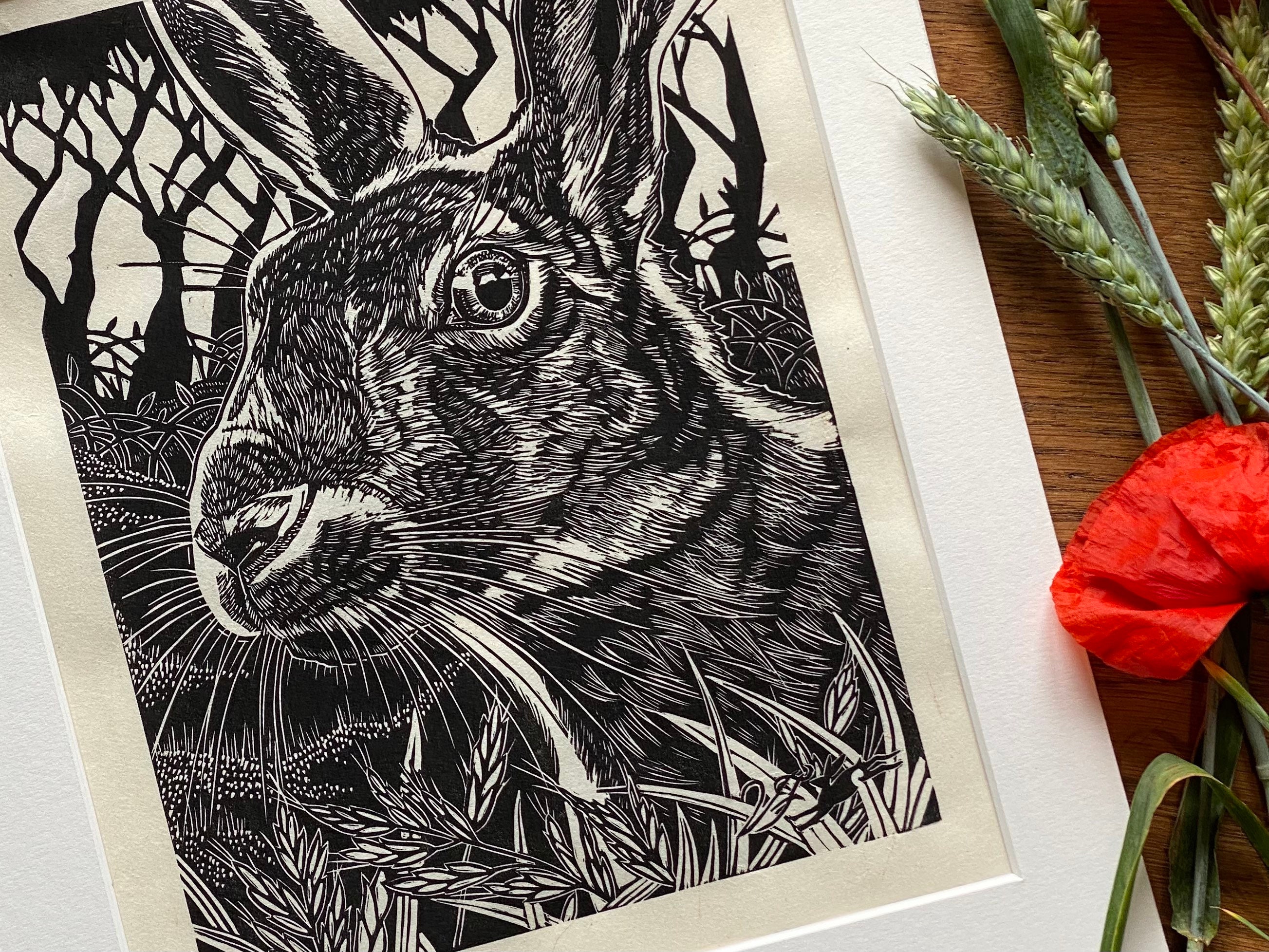 Hare Print Linoprint Limited Edition - Etsy