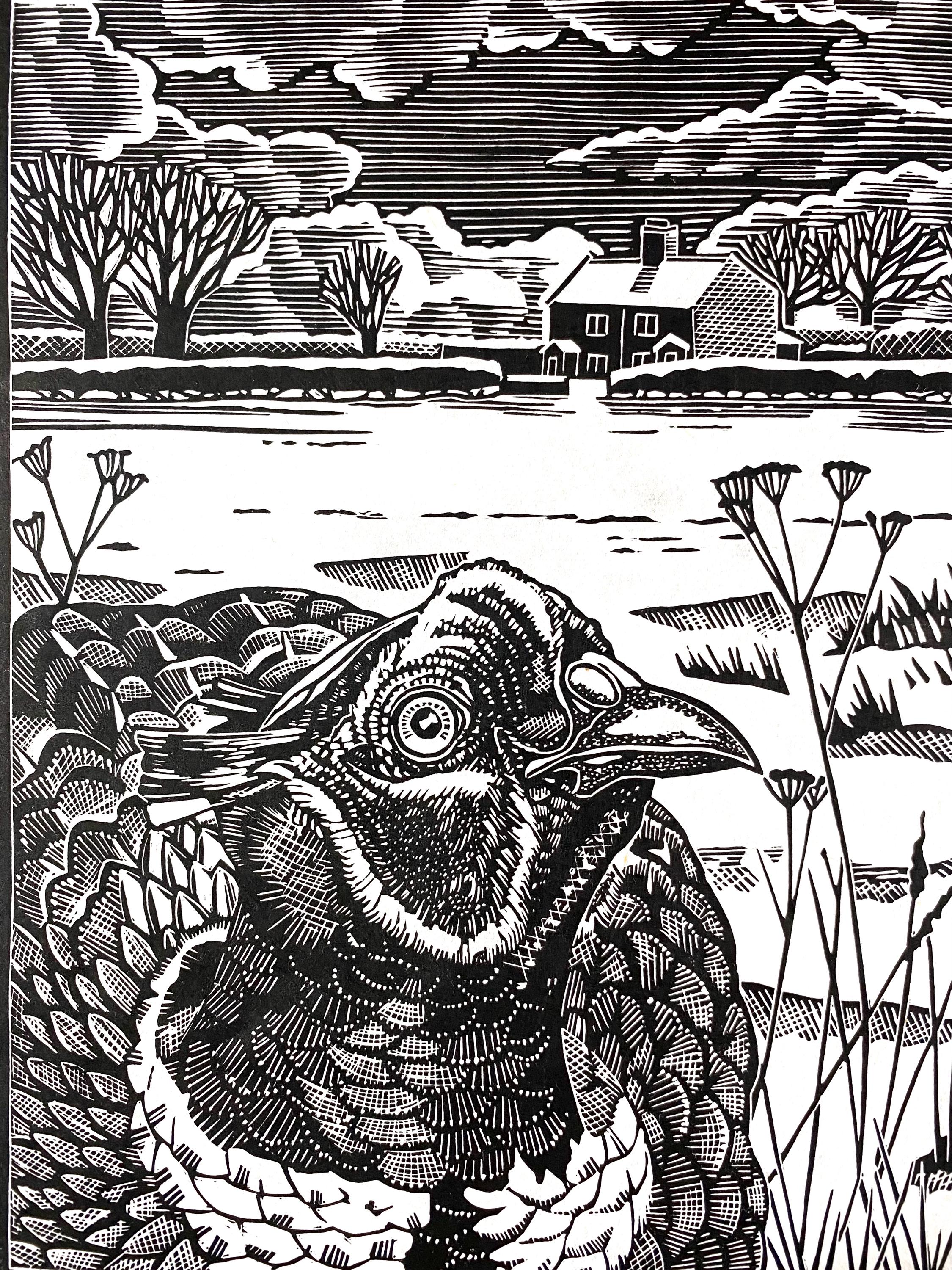 Pheasant in the Winter Snow , Lino Print ( Linoprint ) - Etsy UK