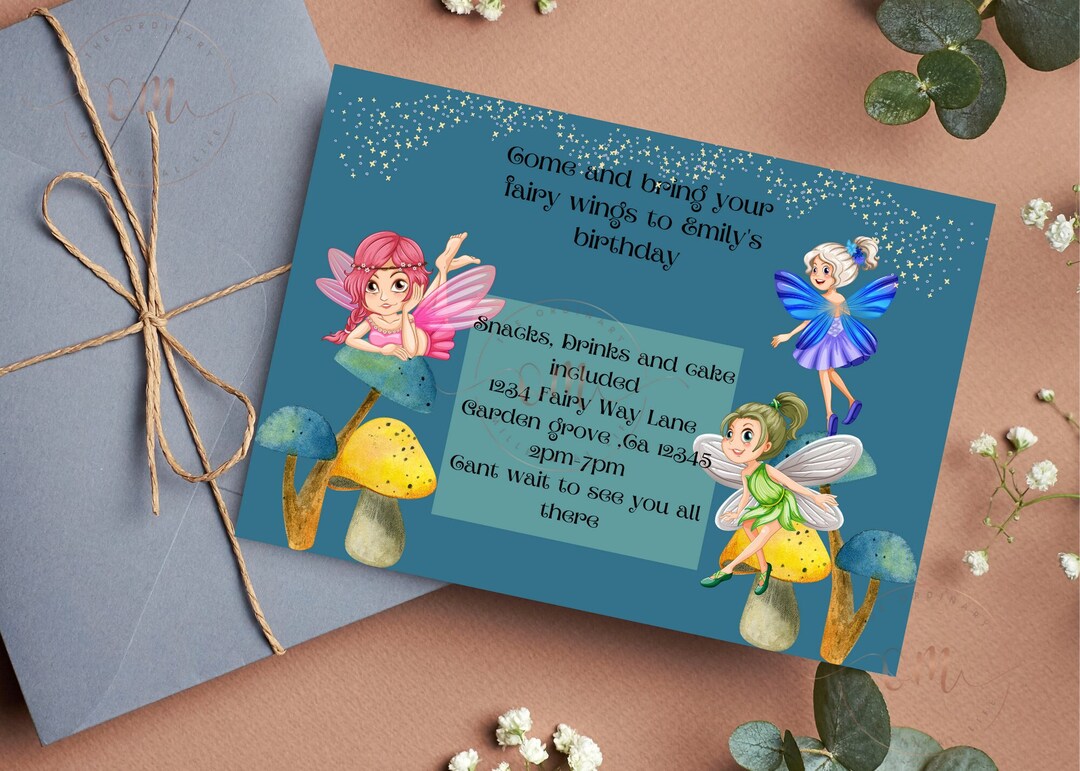 Editable Fairy Birthday Invitation Whimsical Enchanted Pixie Fairy ...