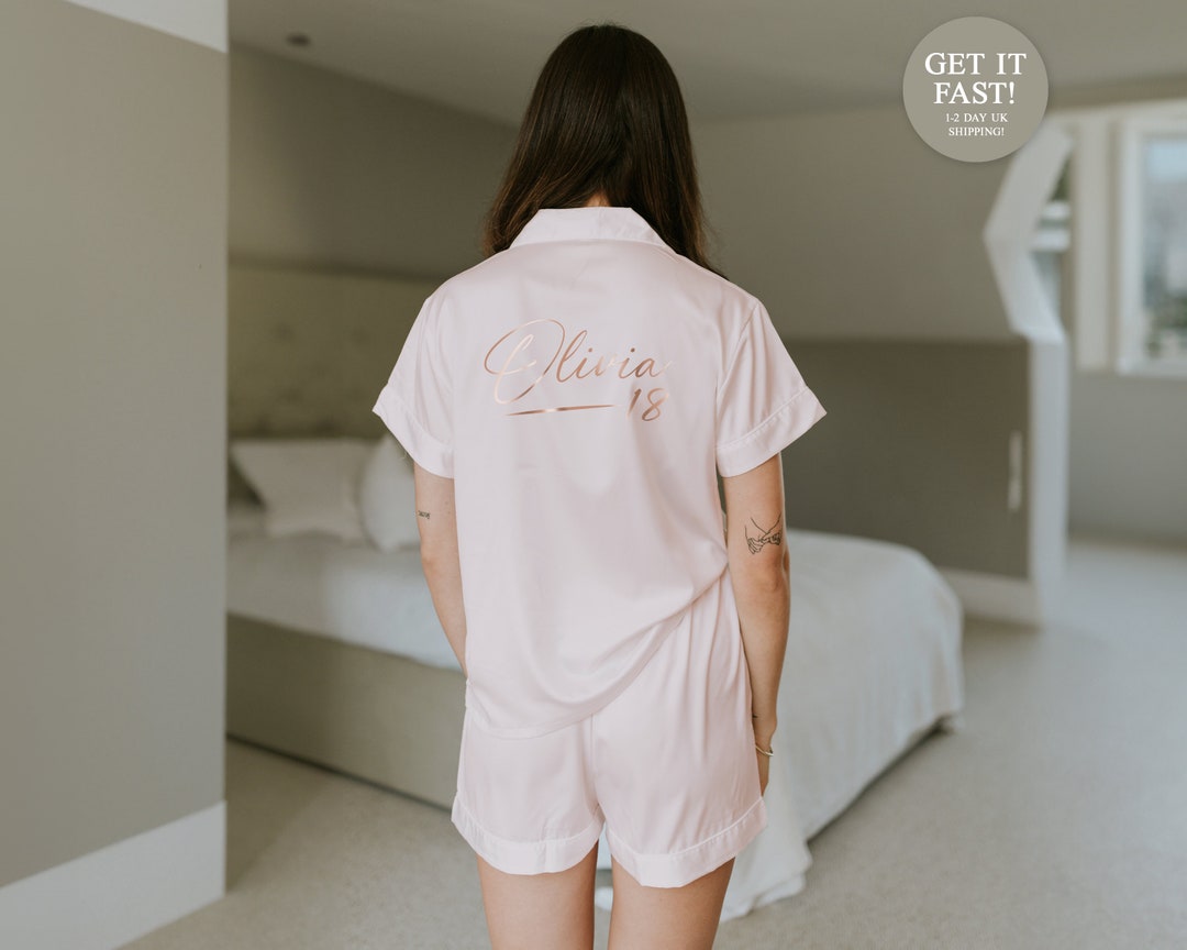 Personalised Birthday Name Age Pyjamas Satin Celebration Pyjama Set ...