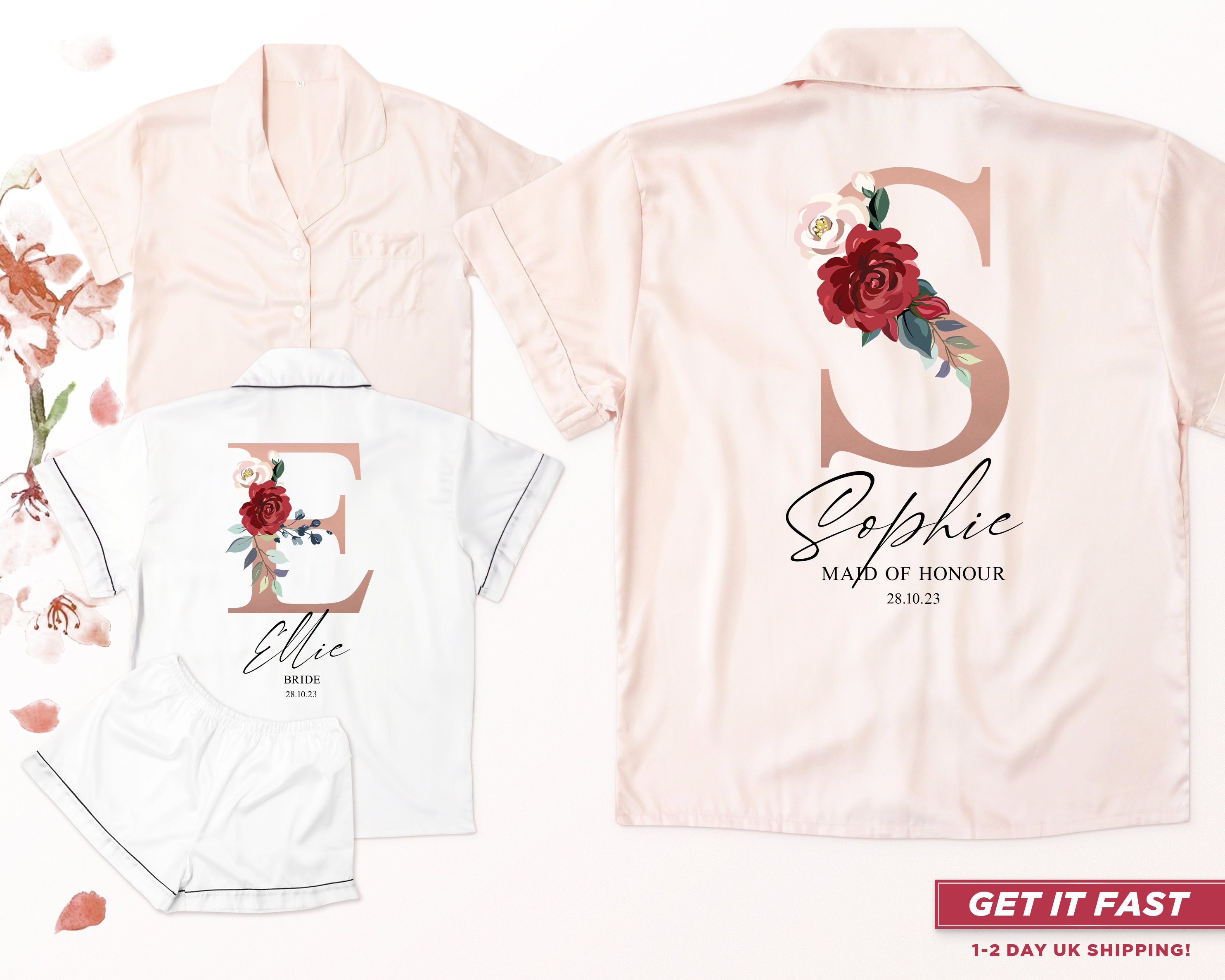 Personalised Large Letter Bridal Pyjamas Satin Wedding Pyjama - Etsy