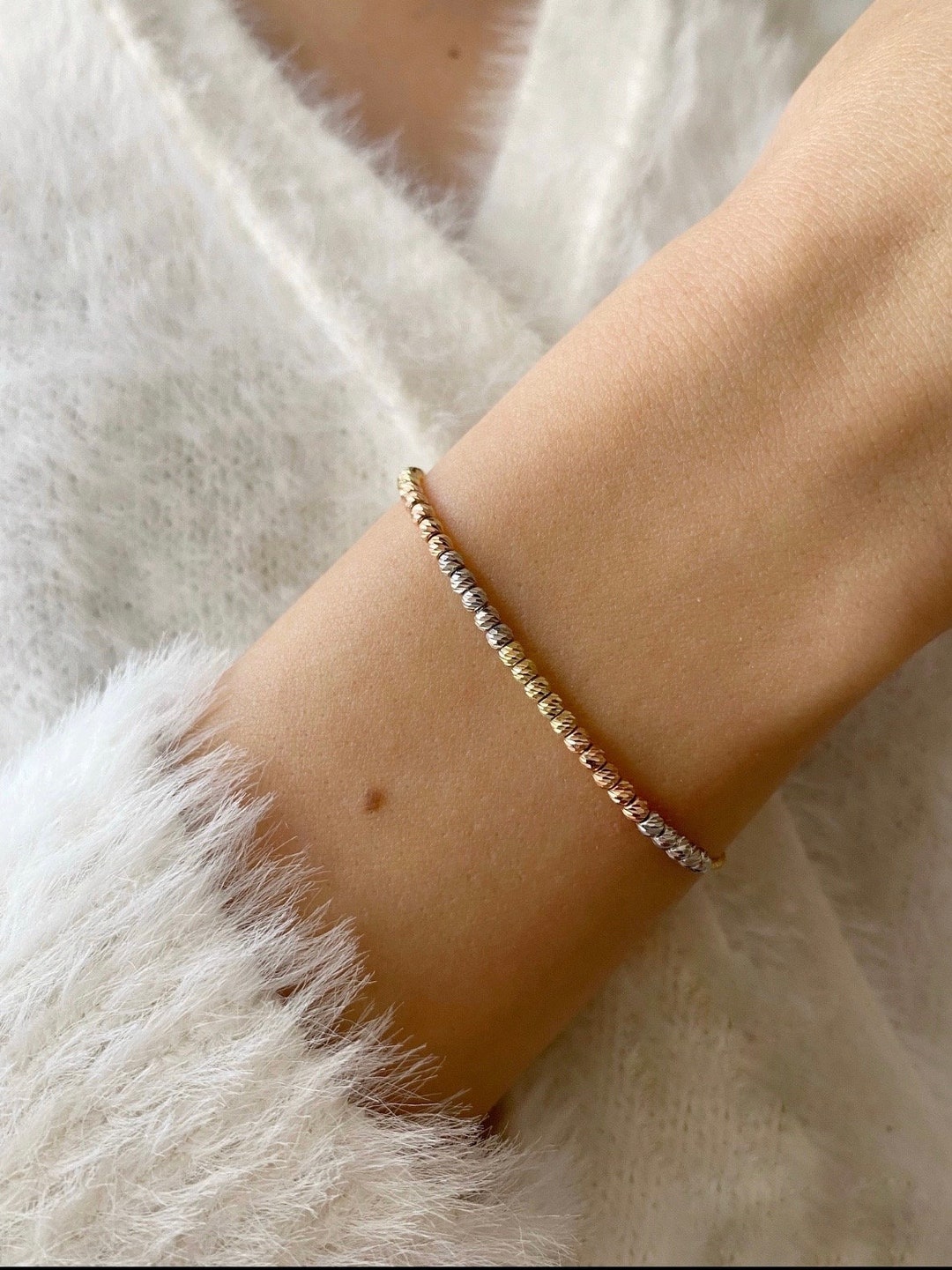 14k Solid Gold Adjustable Bead Bracelet, Gold Bead Bracelet for Women ...