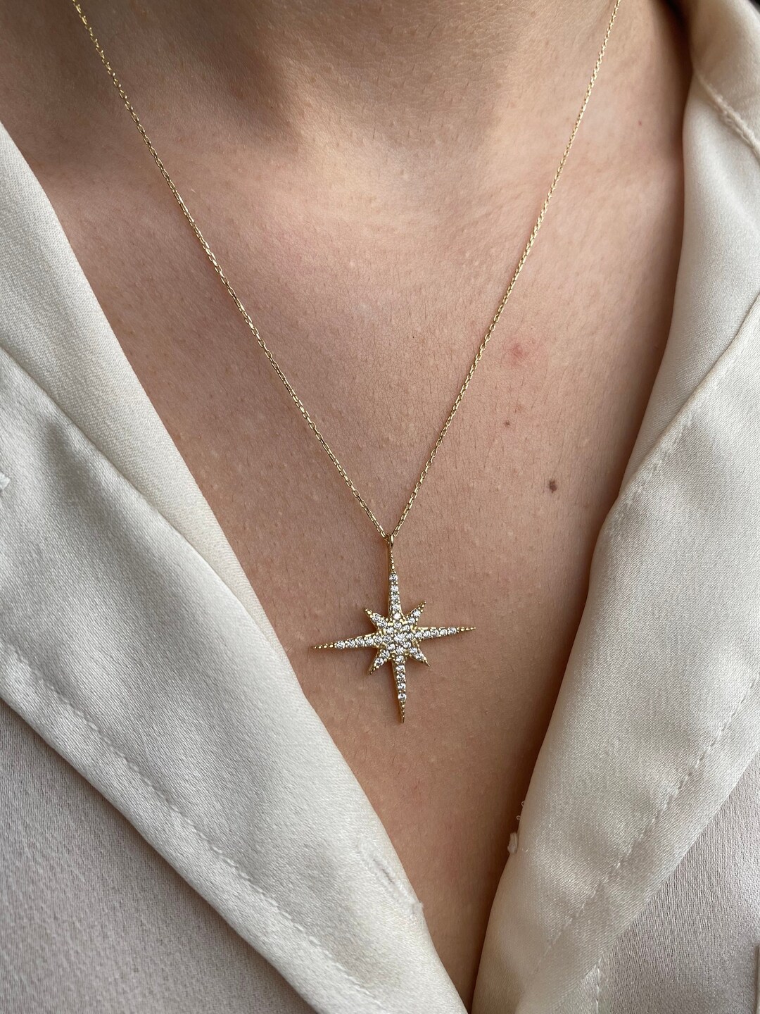 14k Gold Celestial North Star Necklace Polar Star Jewelry - Etsy