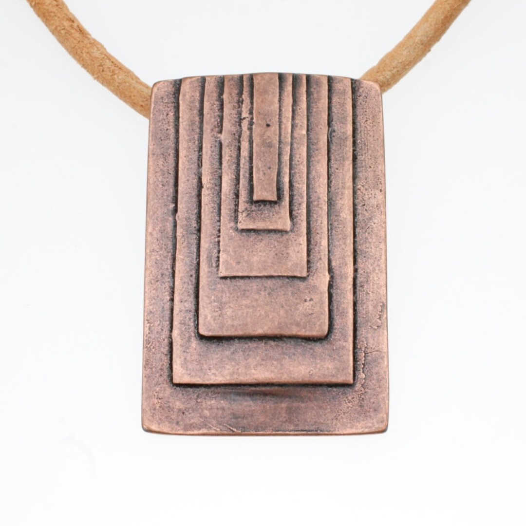 Copper Rectangle Pendant, Rectangle Necklace Charm, Unisex Geometric ...