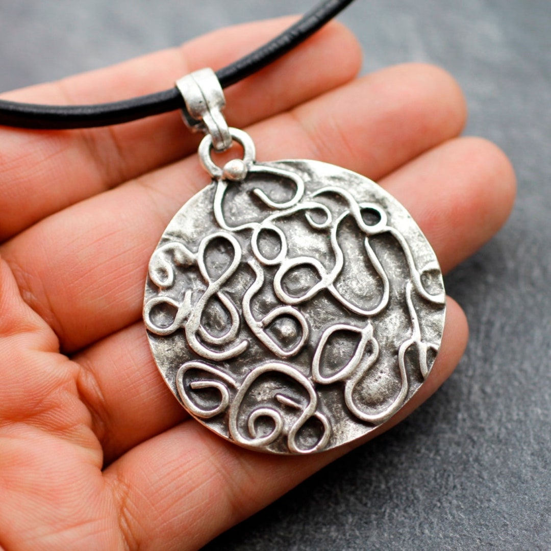Ancient Big Silver Round Pendant, Art Design Necklace, Round DIY ...