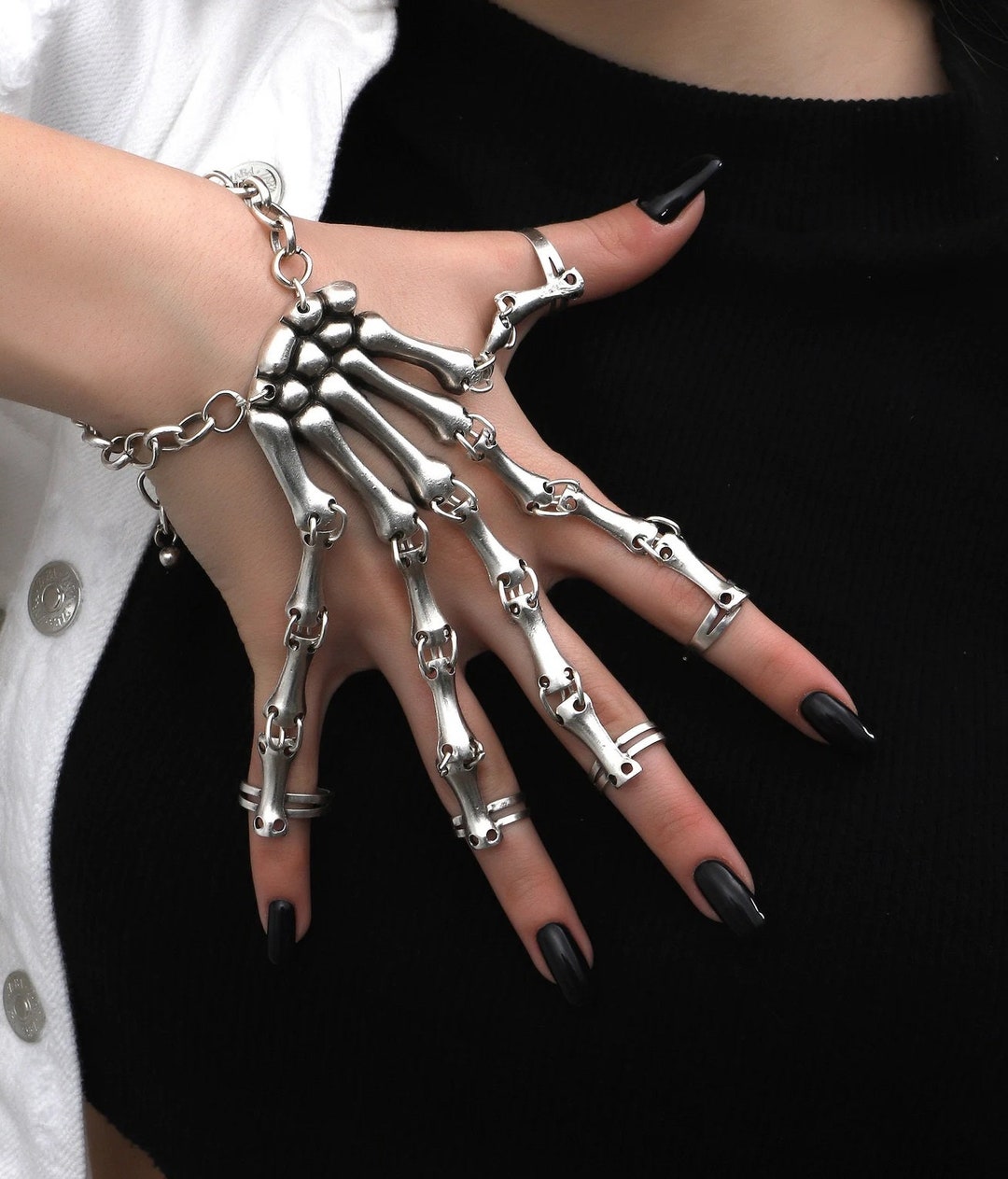 Silver Skeleton Hand Bracelet, Gothic Skeleton Jewelry, Satanic Hand ...