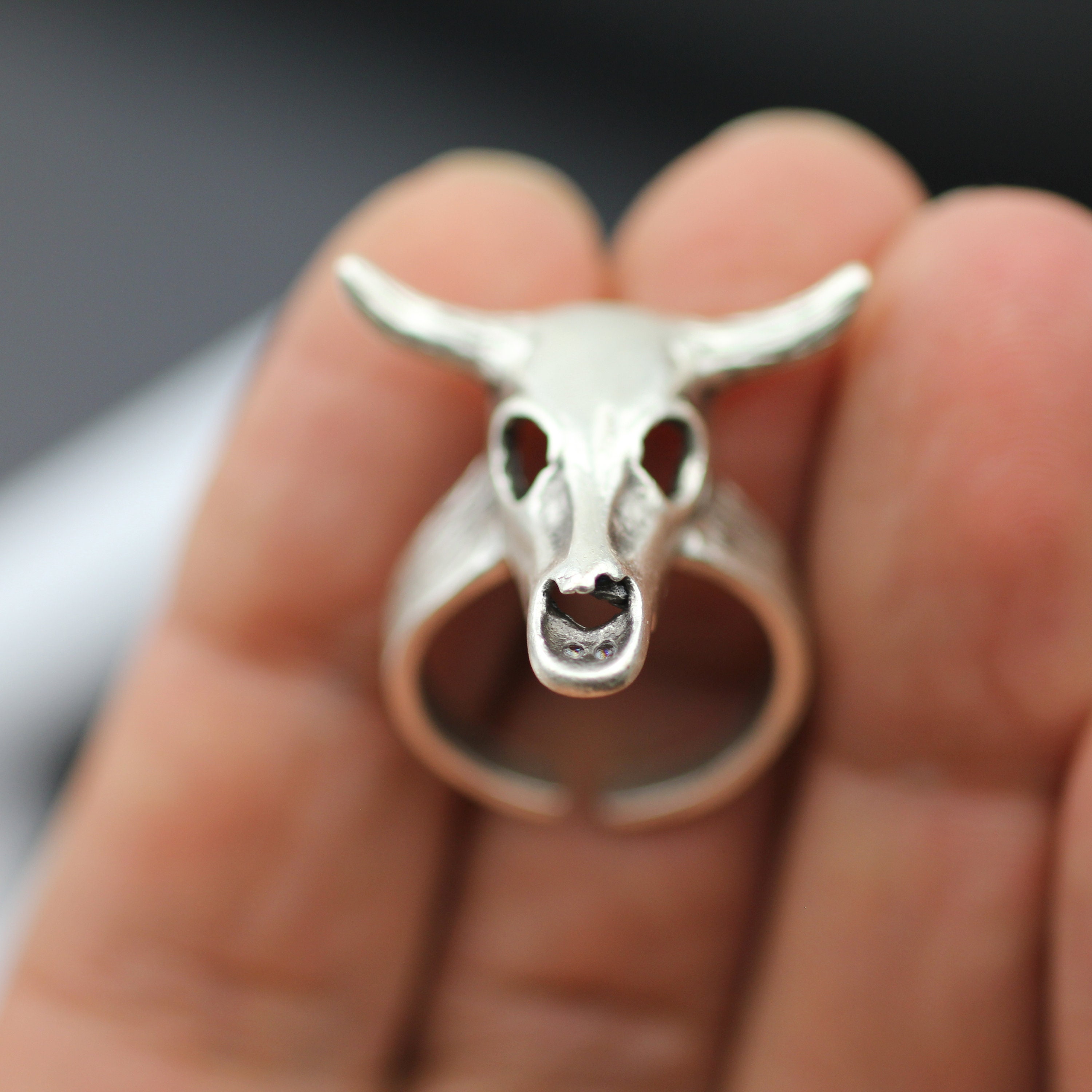 Bull Skull Ring, Bull Horn Ring, Silver Bull Ring, Gothic Horn Skull ...