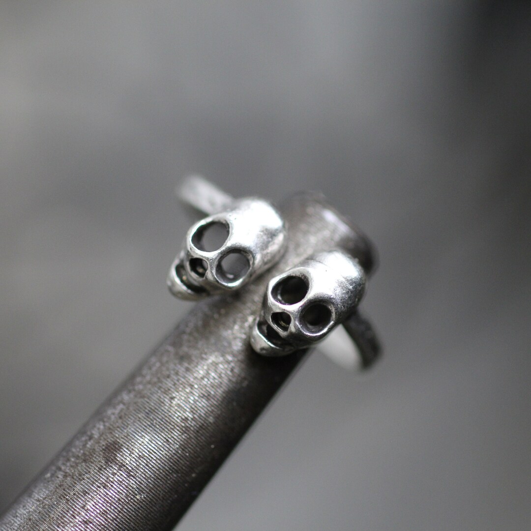 Silver Skull Ring, Double Skull Ring, Skull Love Ring, Dead Ring ...