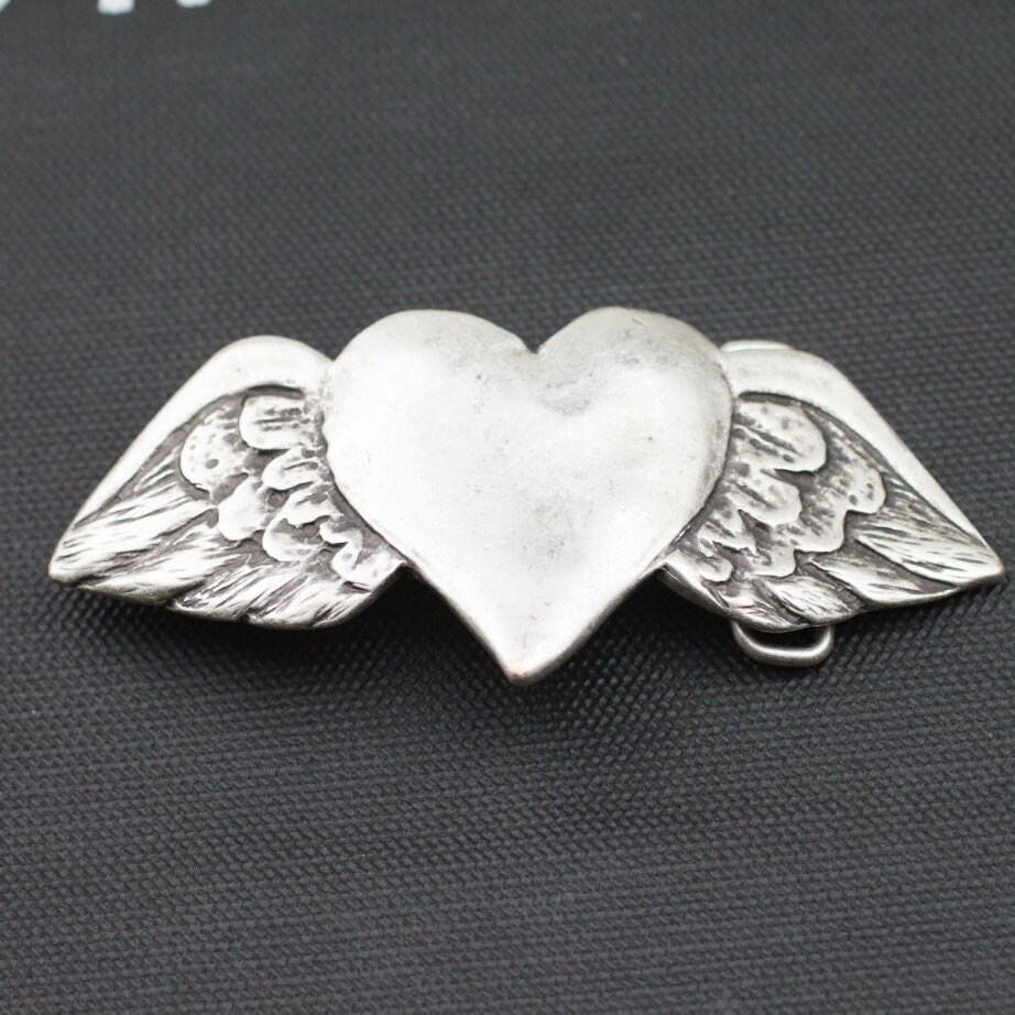 Heart With Wings Belt Buckle Wings Belt Pin Silver Heart - Etsy
