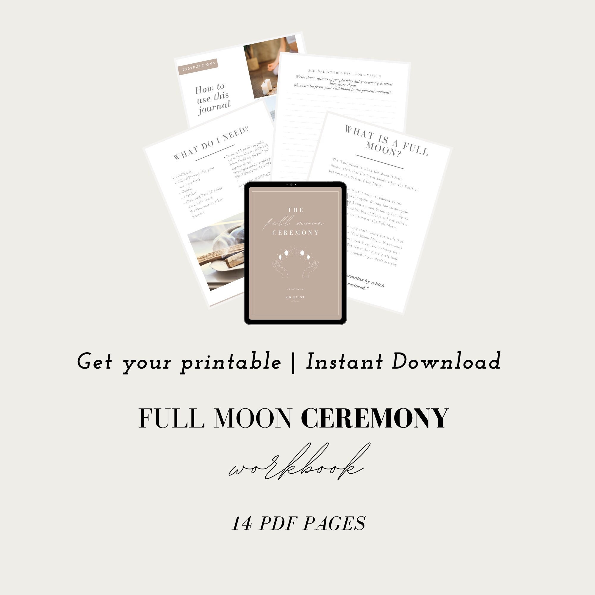 Full Moon Ceremony Workbook, Printable Full Moon Ritual Guidebook, Full ...