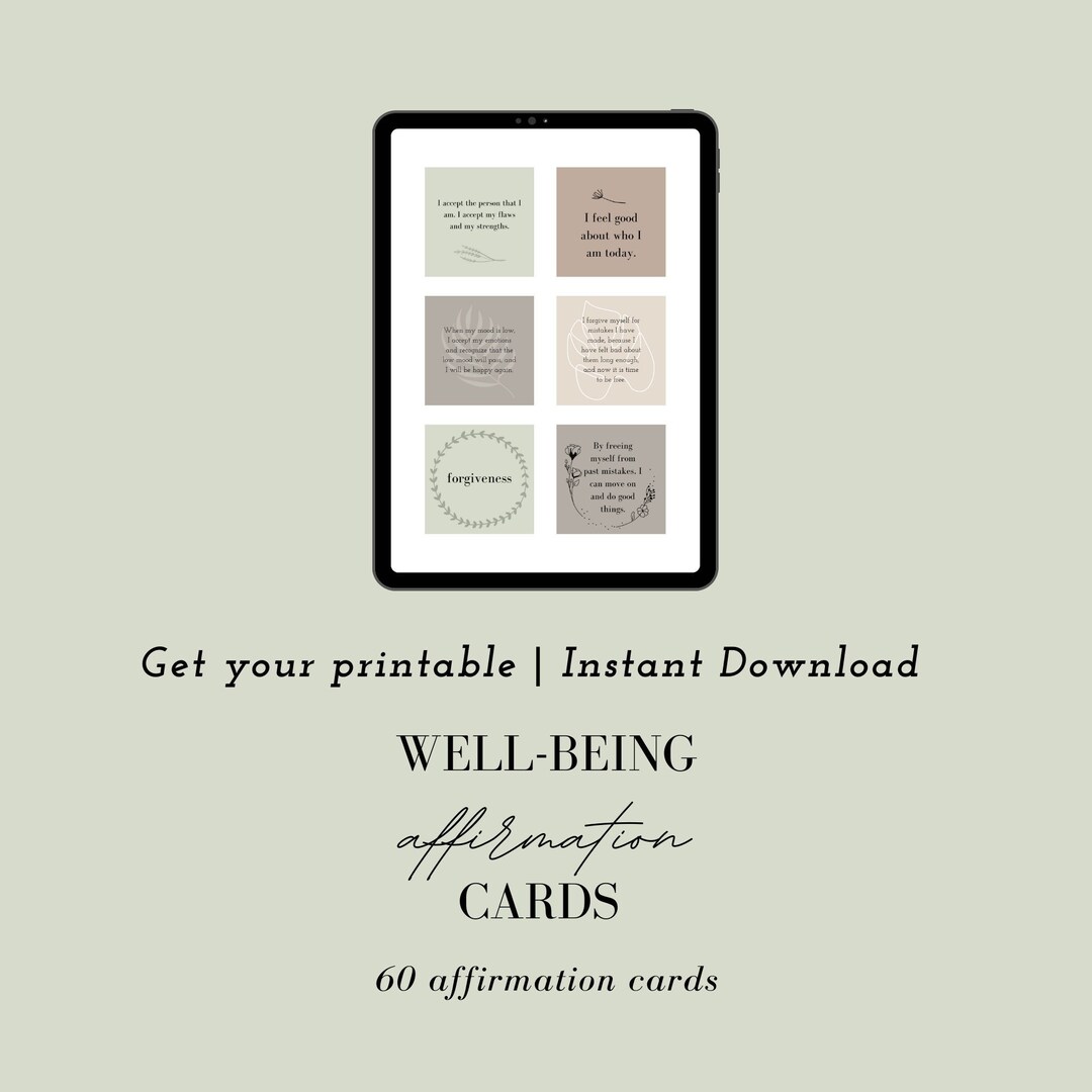 60 Well-being Affirmation Cards, Printable Self-care Cards, Self ...
