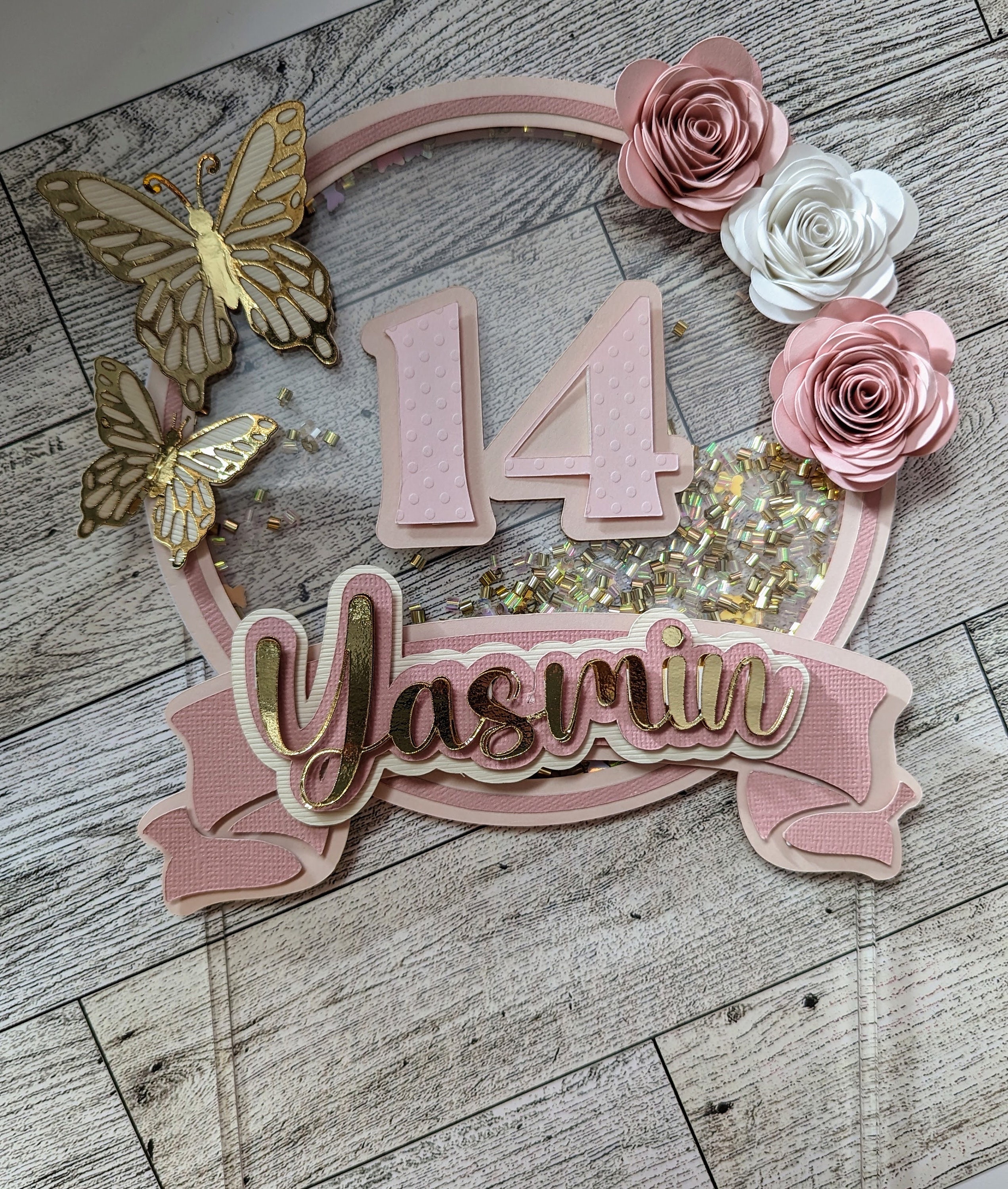 Butterfly & Flower Shaker Cake Topper Floral Cake - Etsy